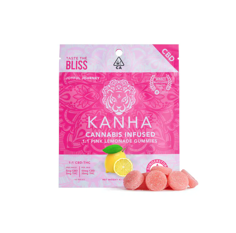 Kanha Treats - CBD/THC Pink Lemonade Gummies 1:1MG - The Kind Center